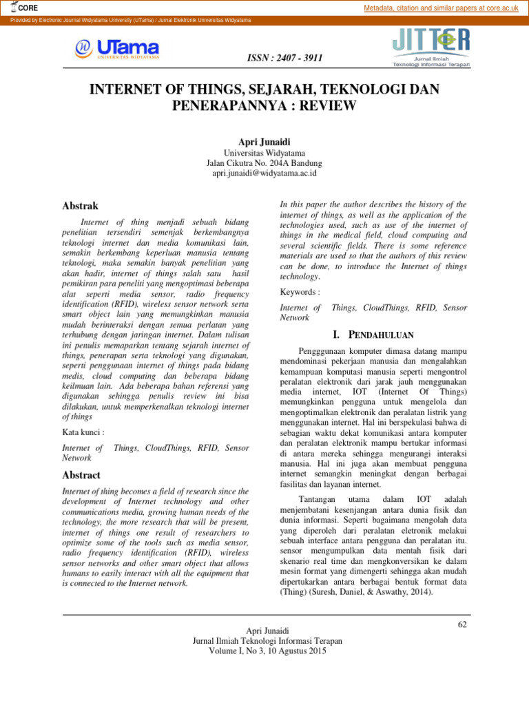 INTERNET OF THINGS, SEJARAH, TEKNOLOGI DAN PENERAPANNYA | PDF