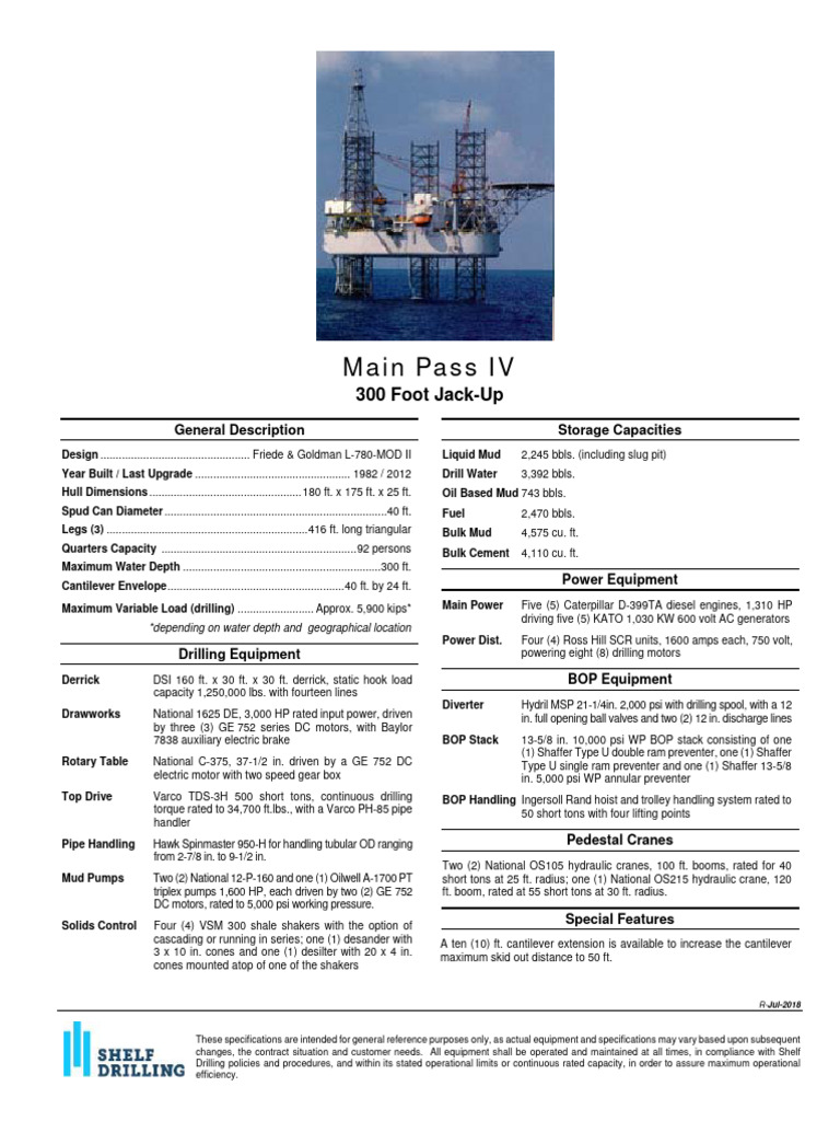 Main Pass IV Jack-Up Specifications | PDF | Crane (Machine) | Pump