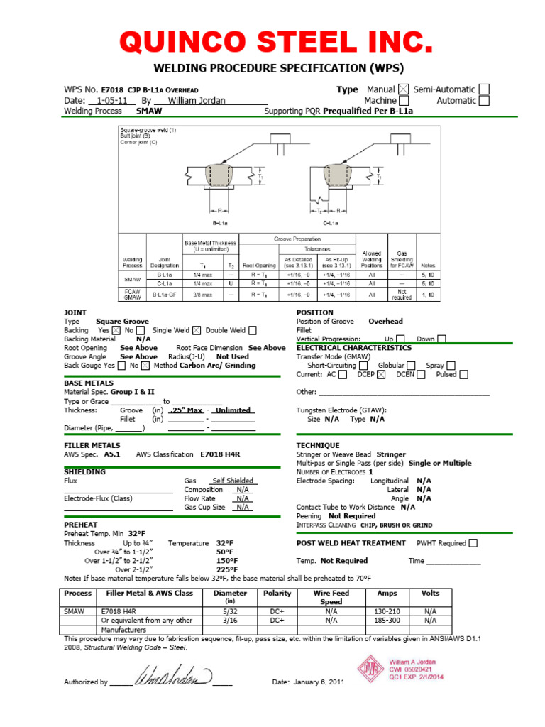 QC E7018 CJP B-L1a Overhead | PDF | Welding | Construction