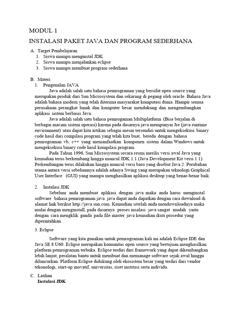 Modul 1 Instalasi Paket Java Dan Program | PDF