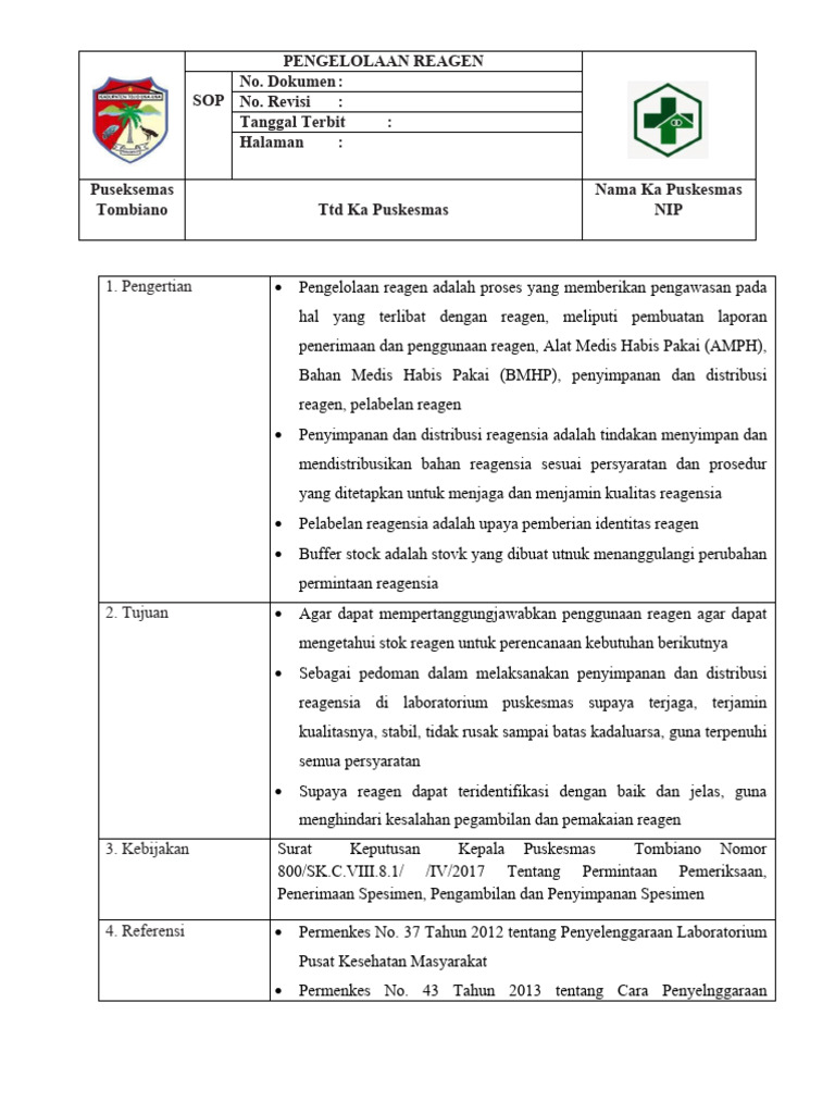 Sop Pengelolaan Reagen | PDF