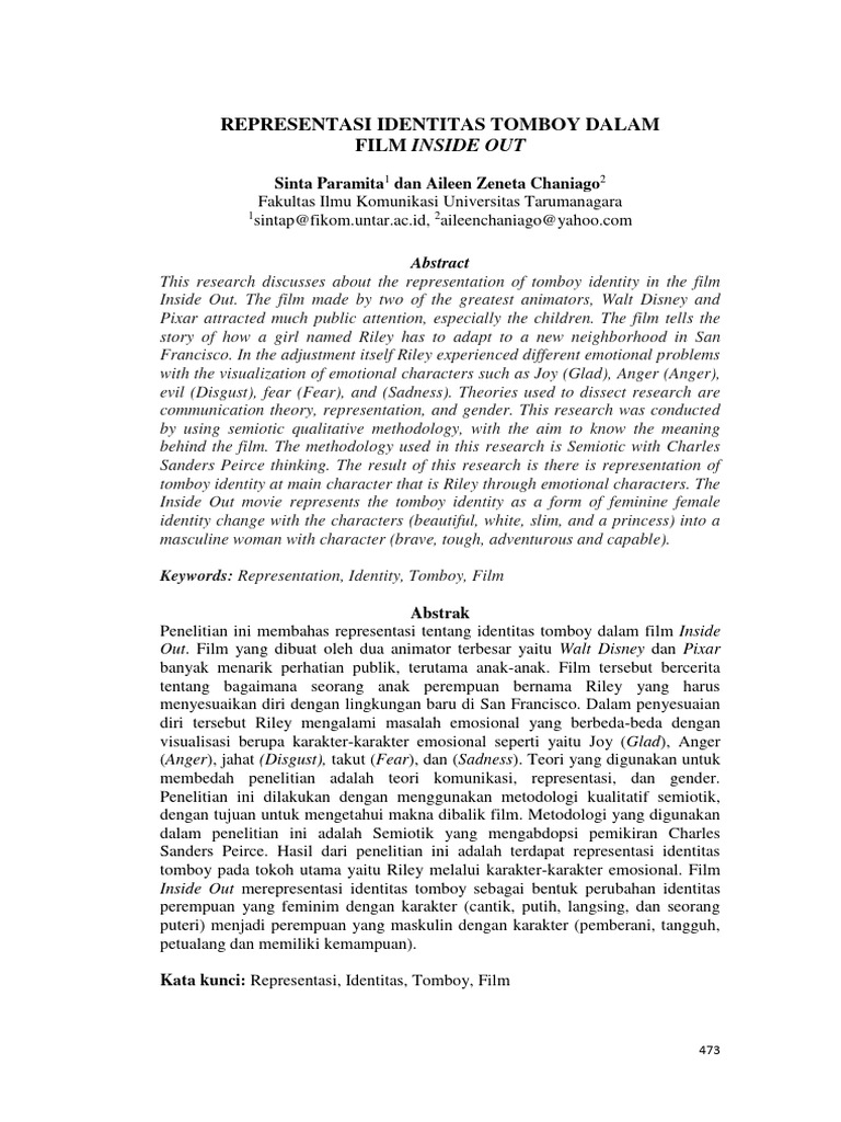 Representasi Identitas Tomboy Dalam Film Inside Out: Sinta Paramita Dan Aileen Zeneta Chaniago | PDF