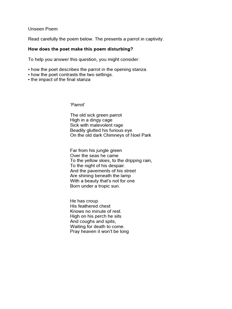 Unseen Parrot Poem | PDF