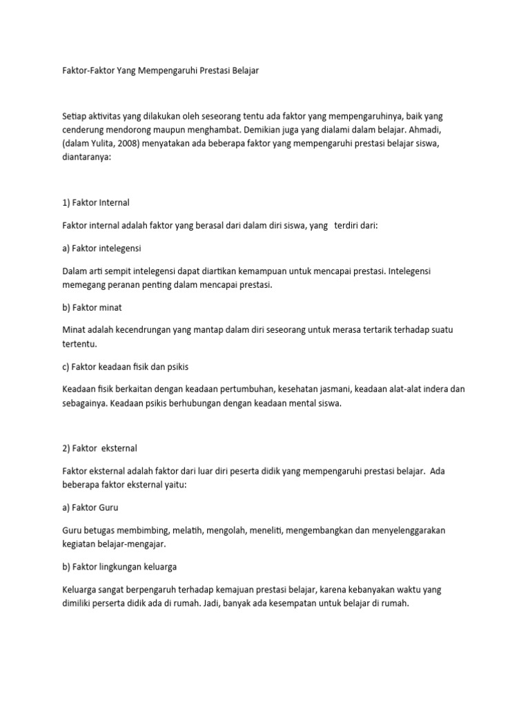 Faktor2 Prestasi Belajar (Bloom) | PDF