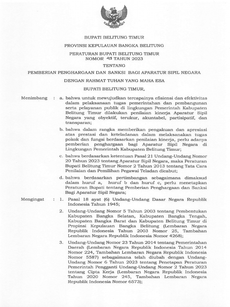 Perbup Nomor 43 Tahun 2023 | PDF