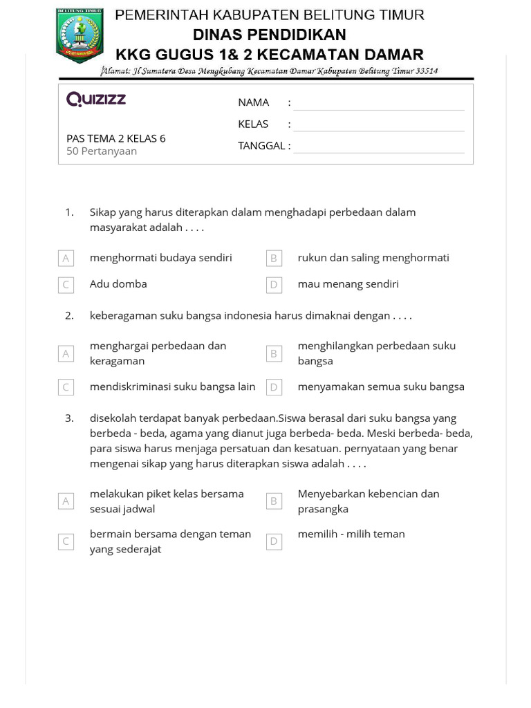 Tema 2 Kelas 6 TP 2023 - 2024 | PDF