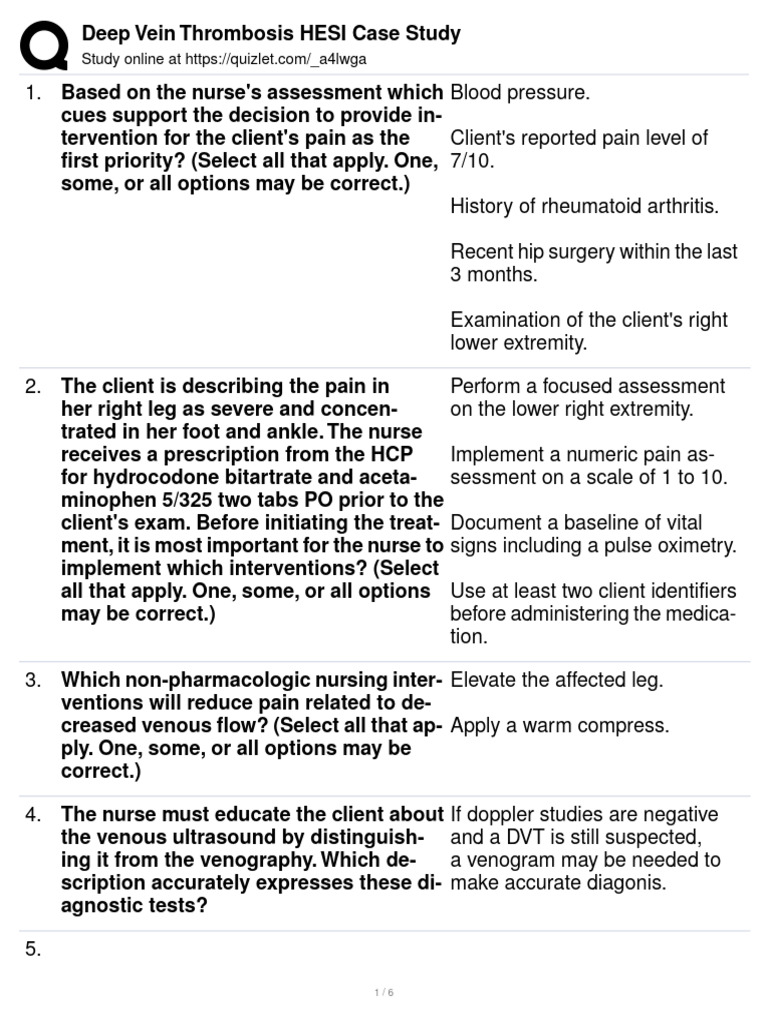 HESI Case Study Deep Vein Thrombosis | PDF