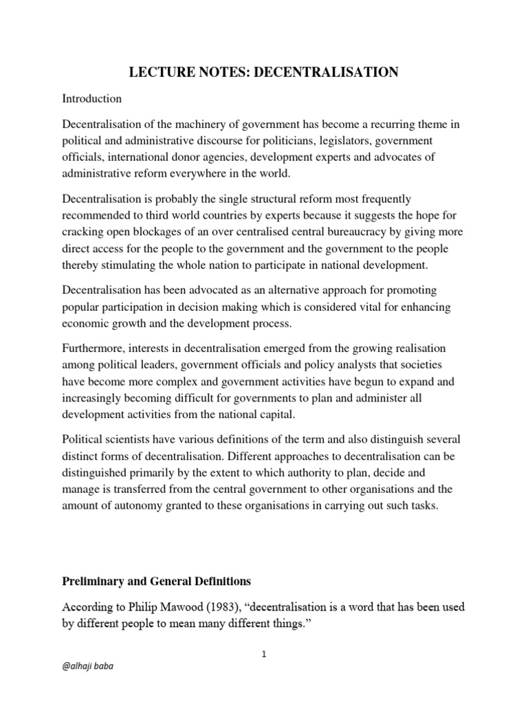 Lecture Notes Decentralization Pdf Decentralization Devolution