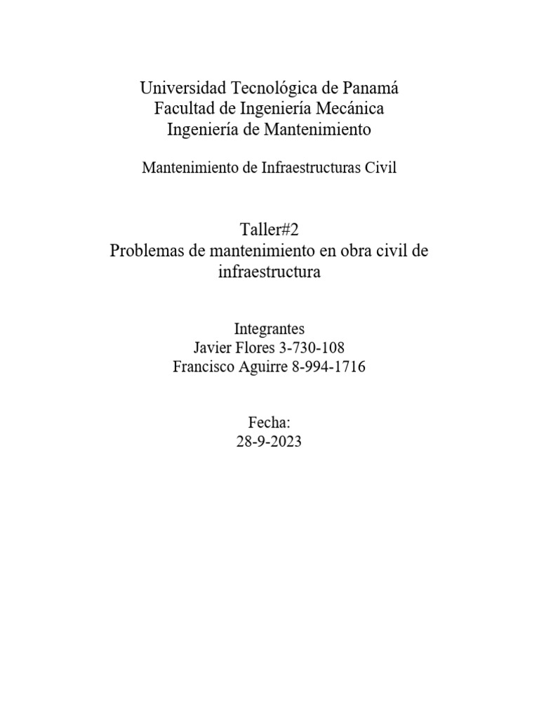 Taller#2 Problemas de Mantenimiento en Obra Civil de Infraestructura | PDF