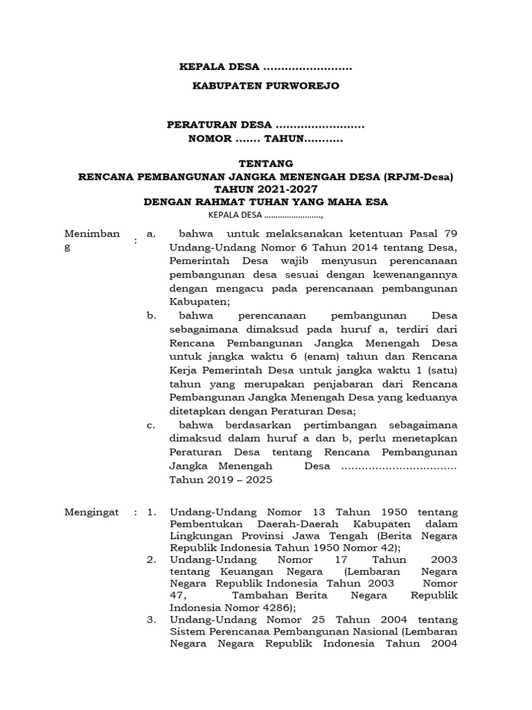 DOKUMEN RPJM Desa 2021-2027 | PDF