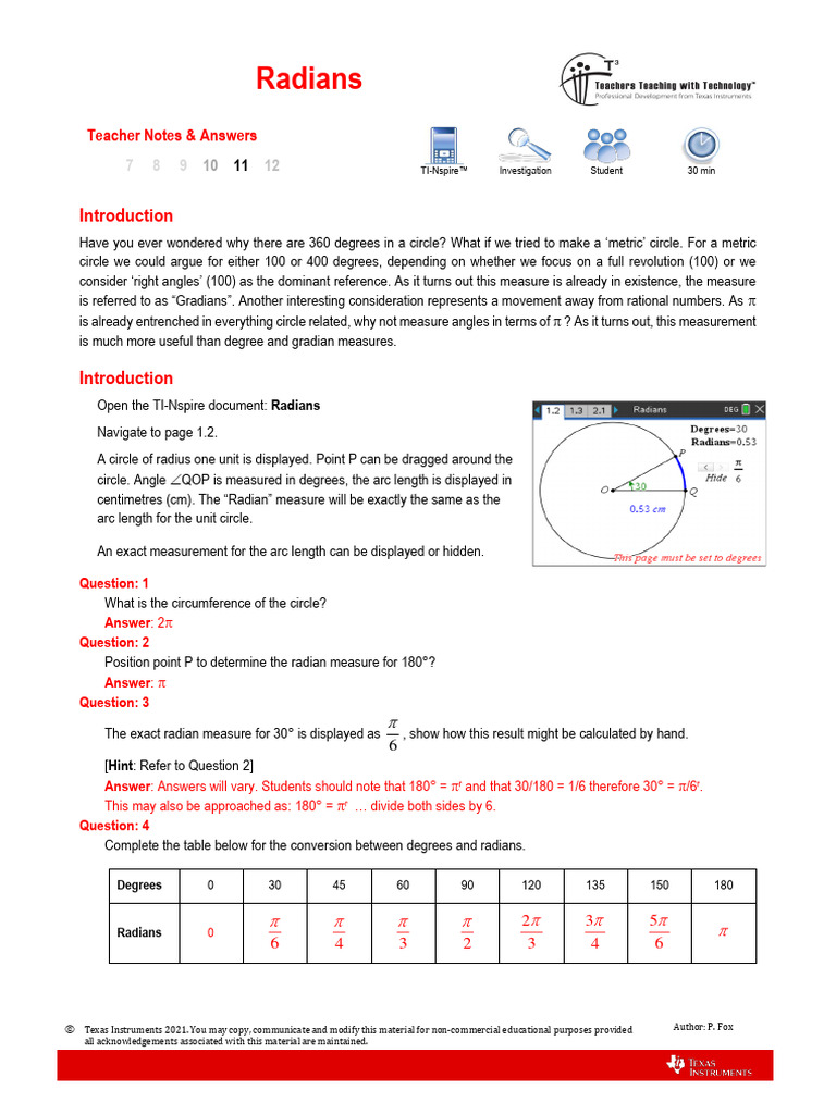 Radians Teacher | PDF