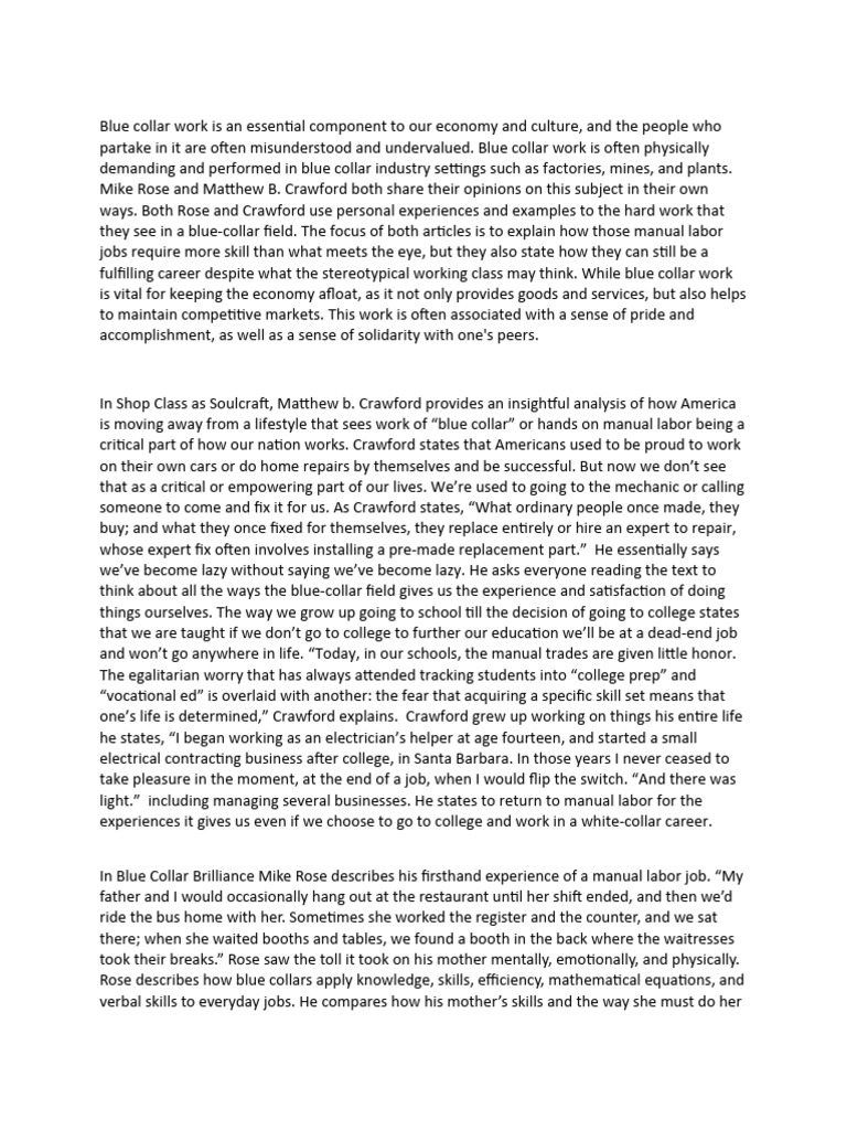 Rhetorical Analysis Final Draft | PDF | Blue Collar Worker | Economies