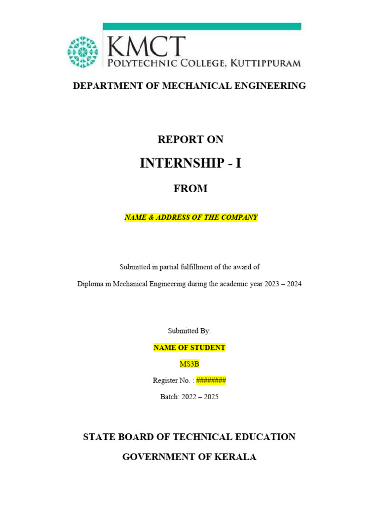 Internship - I Report Front Pages | PDF | Engineering | Mechanical ...