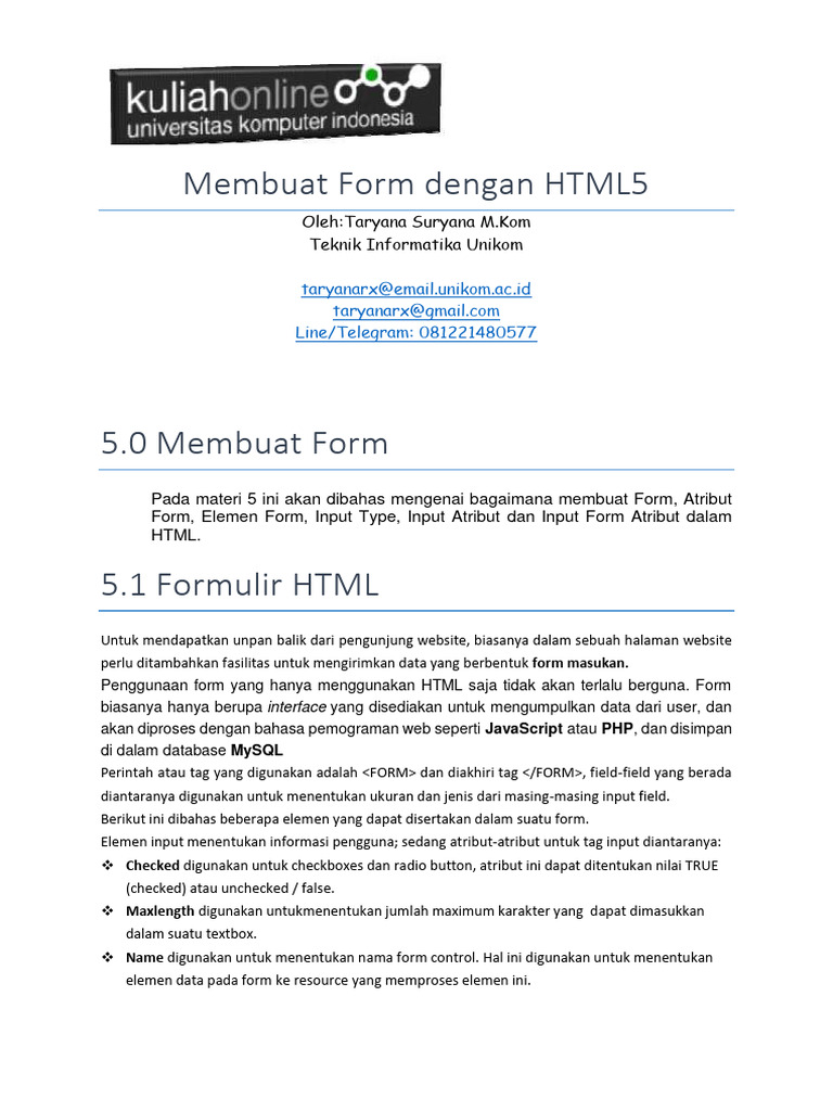Membuat Form Dengan HTML Dan Html5 | PDF | Komputer