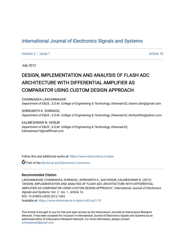 Design Implementation and Analysis of Flash Adc Architecture Wit | PDF | Analog To Digital ...