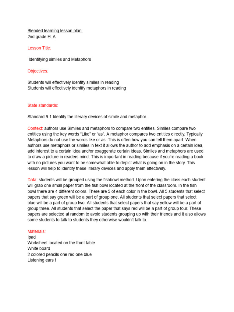 Blended Learning Lesson Plan | PDF