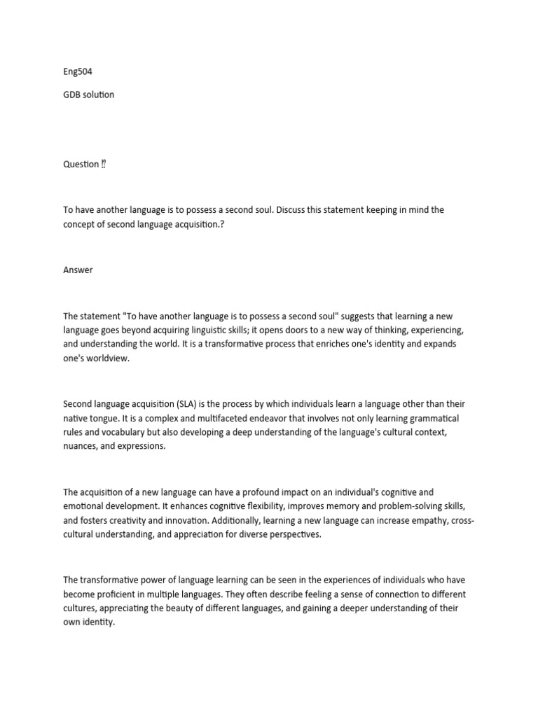 Eng504 GDB Solution Fall2023 New | PDF | Second Language Acquisition | Language Acquisition