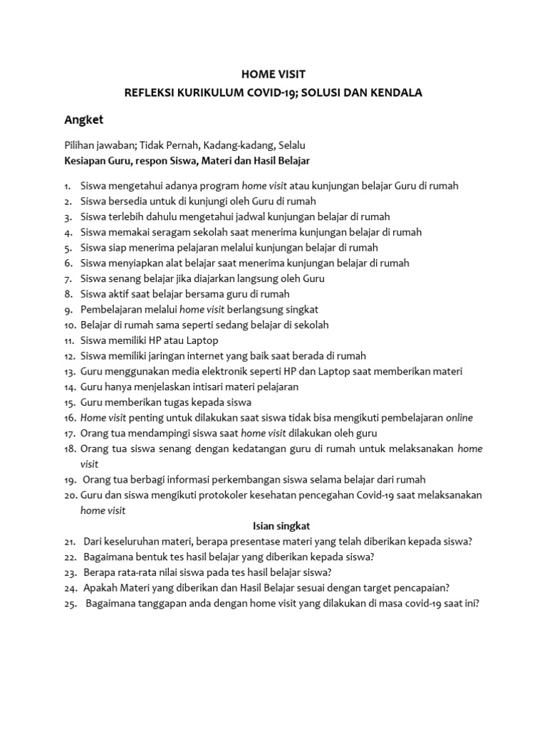 Angket Jurnal Home Visit | PDF