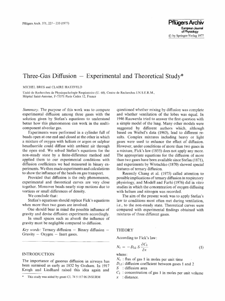 Pflijgers Archiv: Three-Gas Diffusion - Experimental and Theoretical Study | PDF | Diffusion | Gases