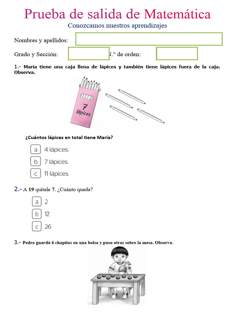 Prueba de Salida Matematica | PDF