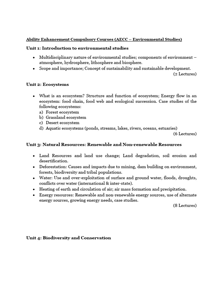 1EVS Syllabus | PDF | Biodiversity | Natural Environment