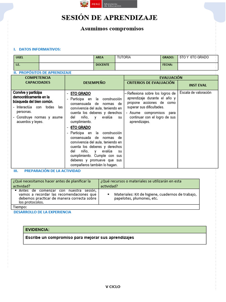 01 de Diciembre Tutoría-V Ciclo | PDF