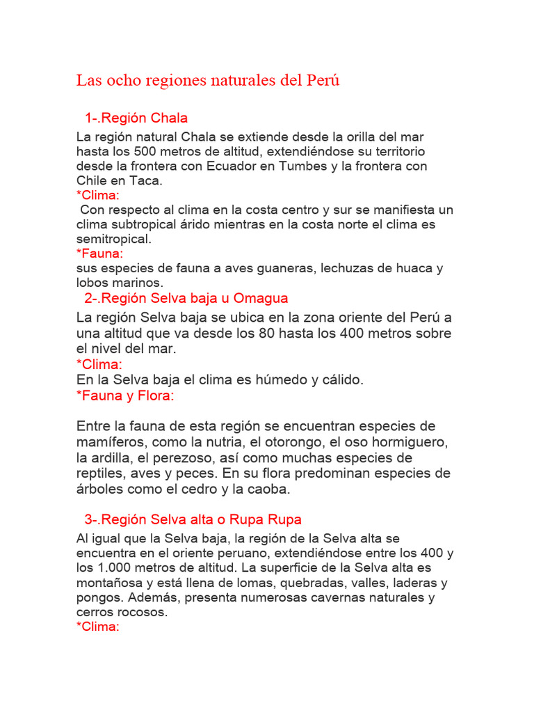 Las Ocho Regiones Naturales Del Perú: 1-.Región Chala | PDF