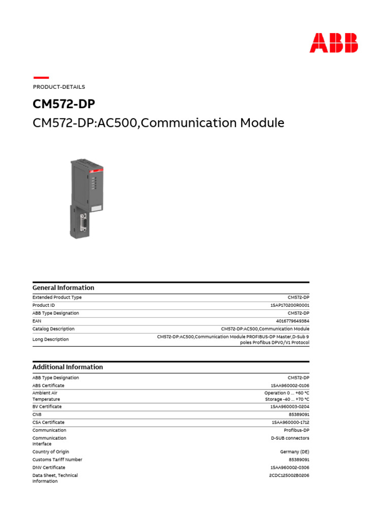 cm572 Abb Communication Module | PDF | Programmable Logic Controller | Electronics