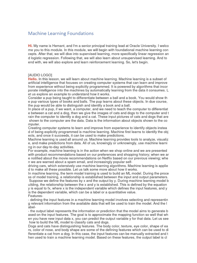 OCI ML Fundations | PDF | Machine Learning | Statistical Classification