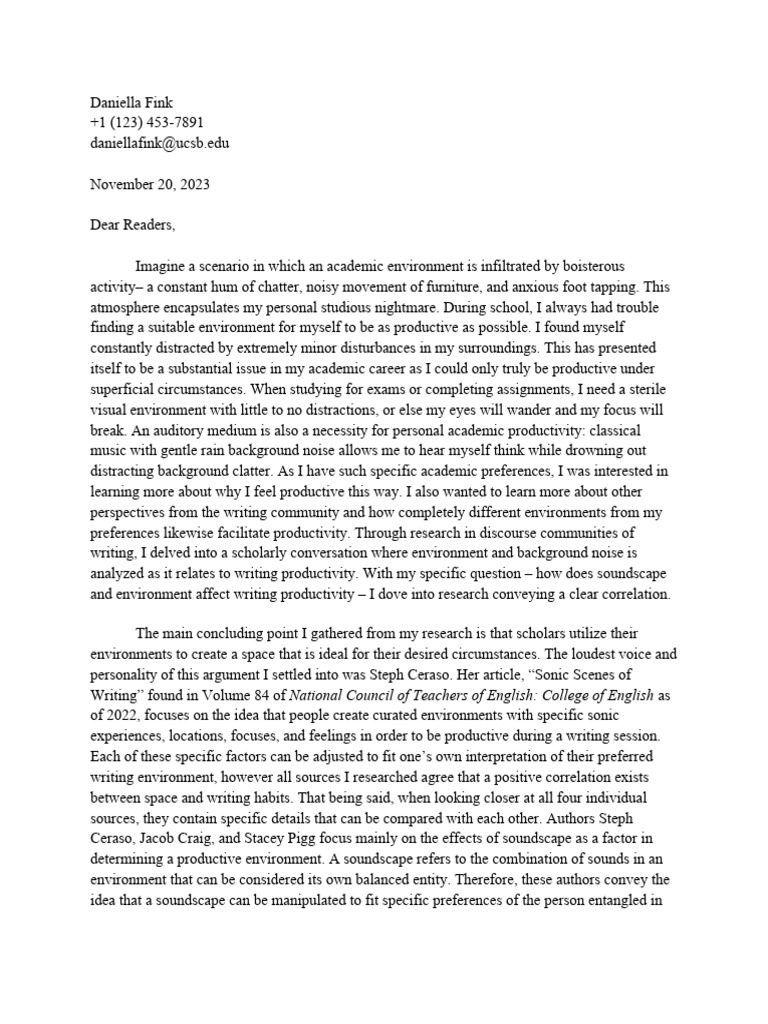 final cover letter | PDF | Classroom | Cognition