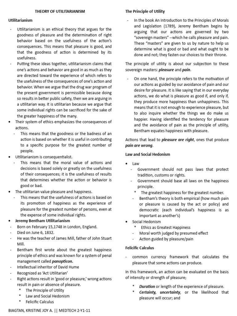 Theory Of Utilitarianism Pdf Utilitarianism Pleasure