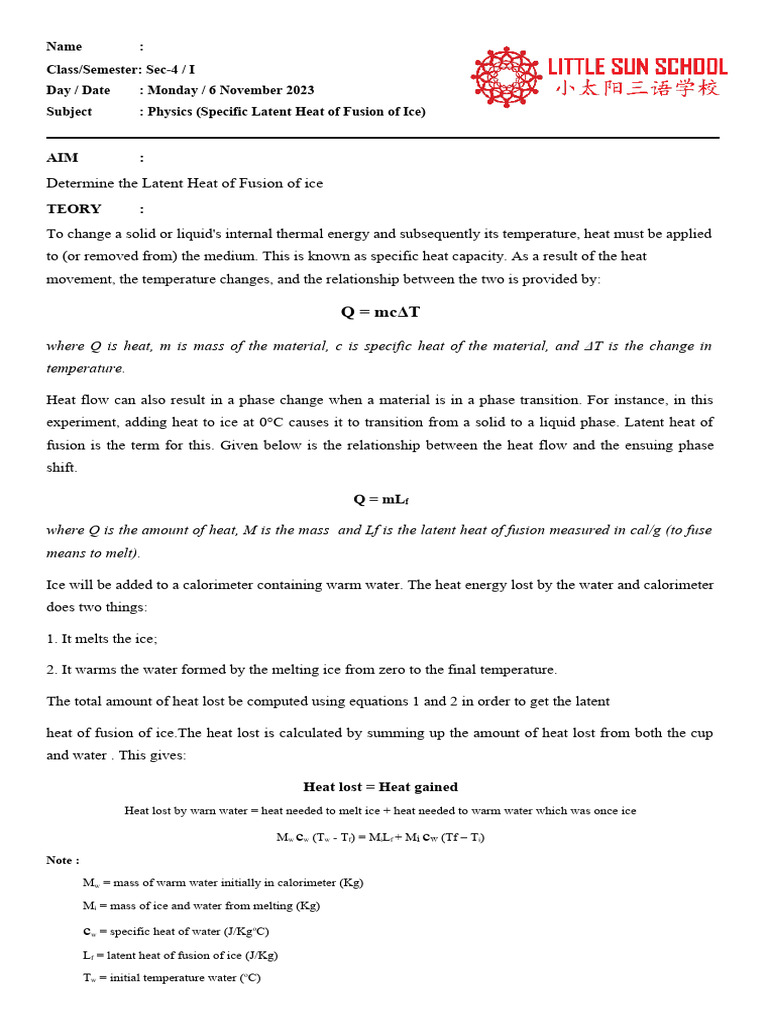 2.specific Latent Heat of Fusion of Ice | PDF