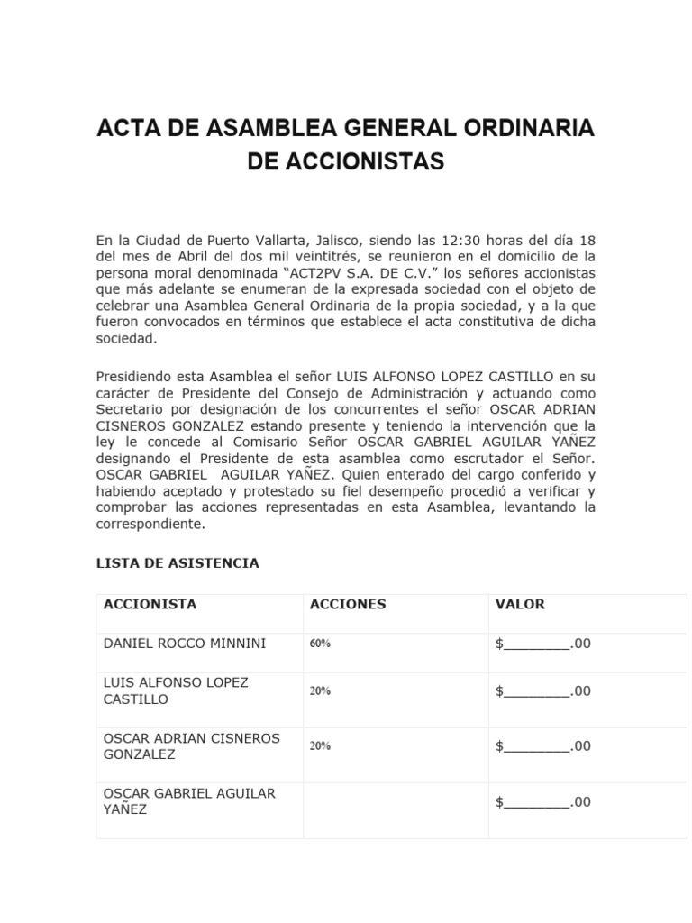 Asamblea General de Accionistas | PDF | Derecho