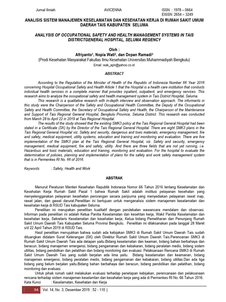 Afriyanto Et Al - 2019 - Analisis Sistem Manajemen Keselamatan Dan Kesehatan Kerja Di Rumah ...