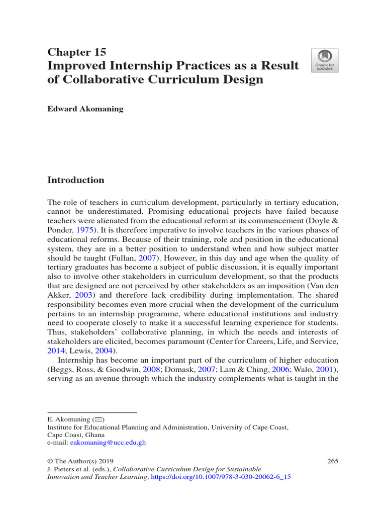 Akomaning - 2019 - Improved Internship Practices As A Result of ...