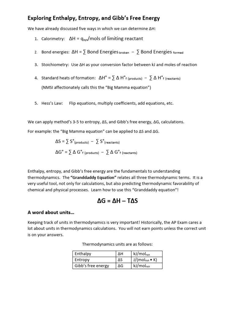 Exploring Enthalpy Entropy and Free Energy | PDF | Gibbs Free Energy ...