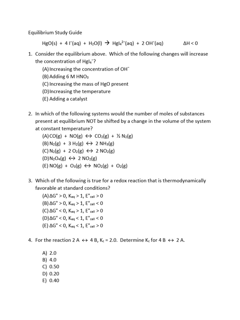 Study Guide Equilibrium | PDF | Chemical Equilibrium | Physics