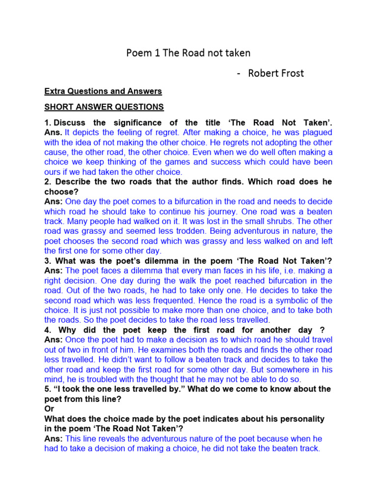 Poem 1 The Road Not Taken - Robert Frost | PDF