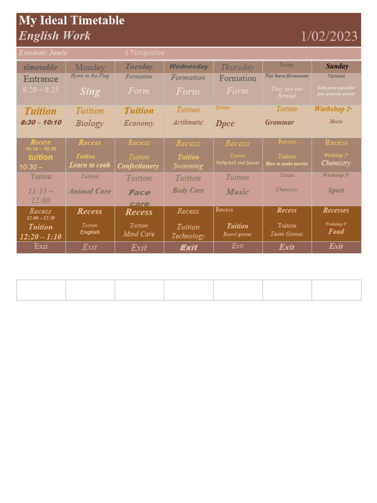 My Ideal Timetable | PDF