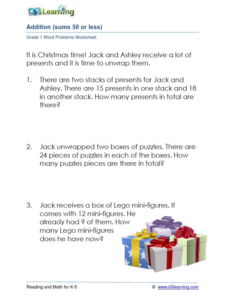 Grade 1 Addition Word Problems 50 A | PDF