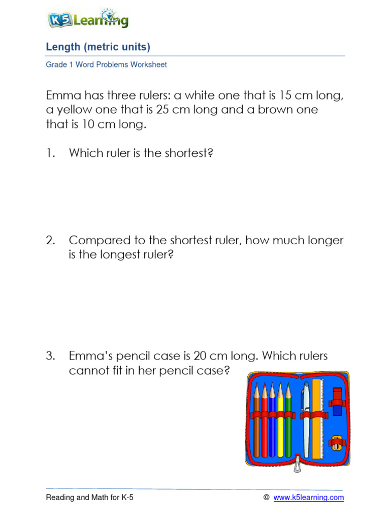Grade 1 Length Word Problems Metric A | PDF