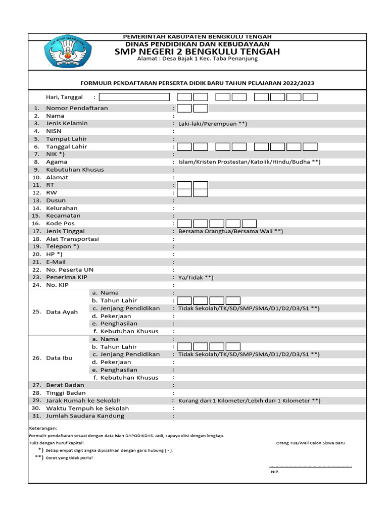 Formulir Ppdb Versi Dapodikdas Smp | PDF
