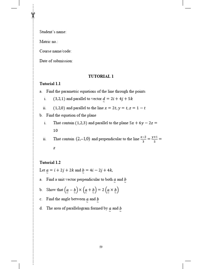 Tutorial 1 | PDF | Line (Geometry) | Equations