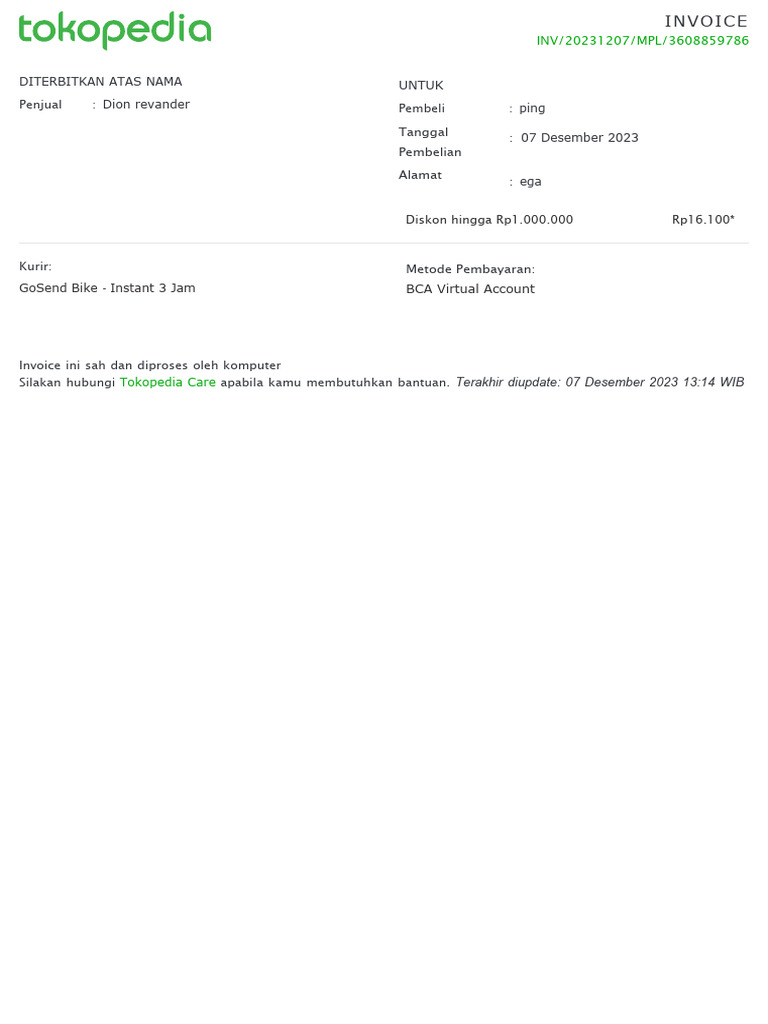 Invoice Pembelian oleh Dion Revander | PDF