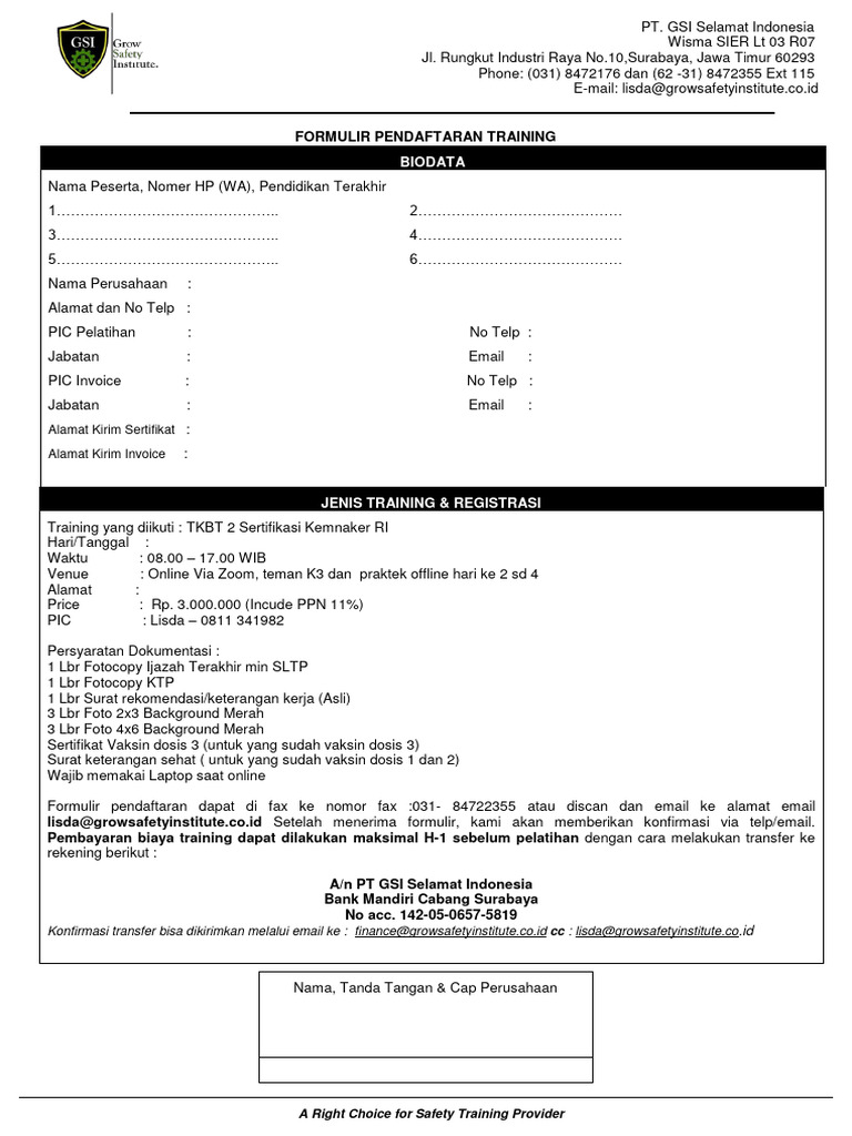 Form Reg Blended TKBT 2 Kontraktor PT Wilmar Nabati Indonesia | PDF