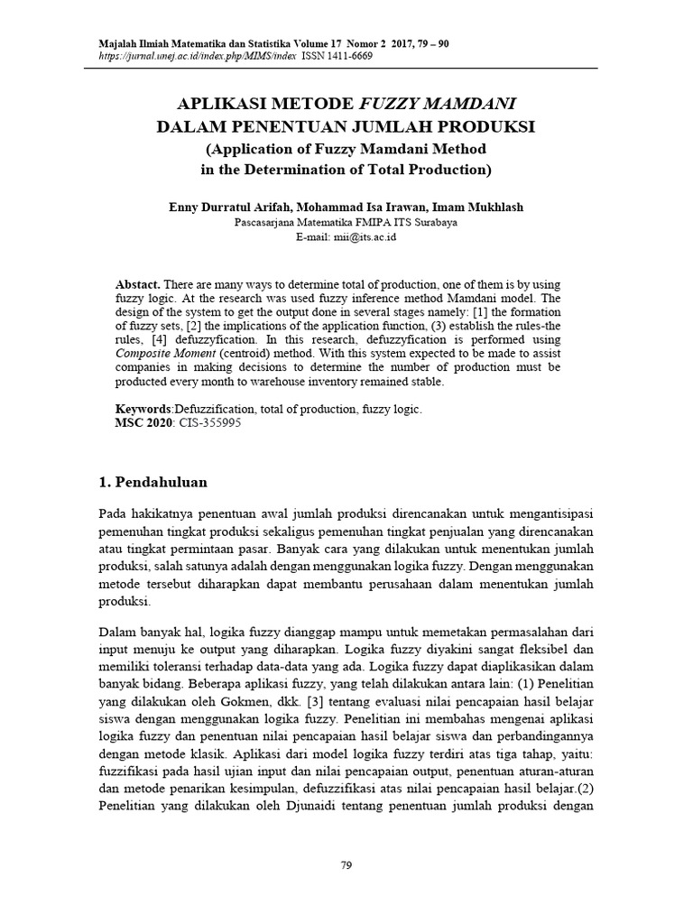 Aplikasi Metode Fuzzy Mamdani Dalam Penentuan Jumlah Produksi | PDF