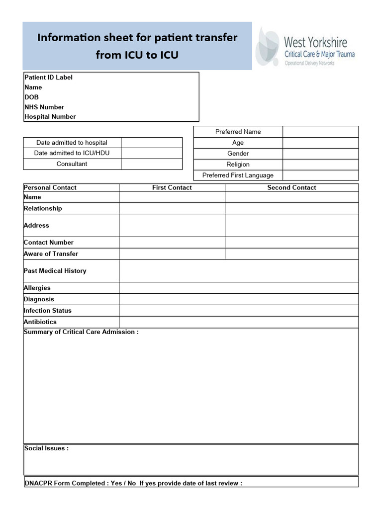 Transfer Nursing Handover - Final Version | PDF