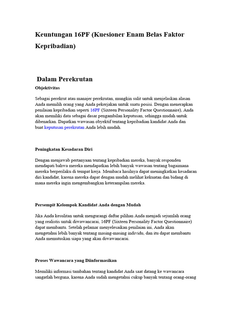 Kelebihan Dan Kekurangan 16PF | PDF