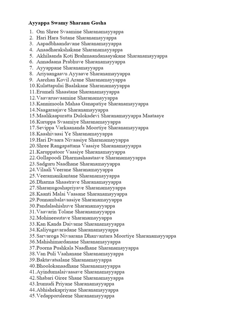 Ayyappa Swamy Sharanu Gosha English | PDF