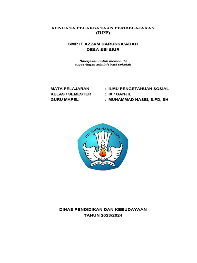 Cover RPP IPS Kelas IX | PDF